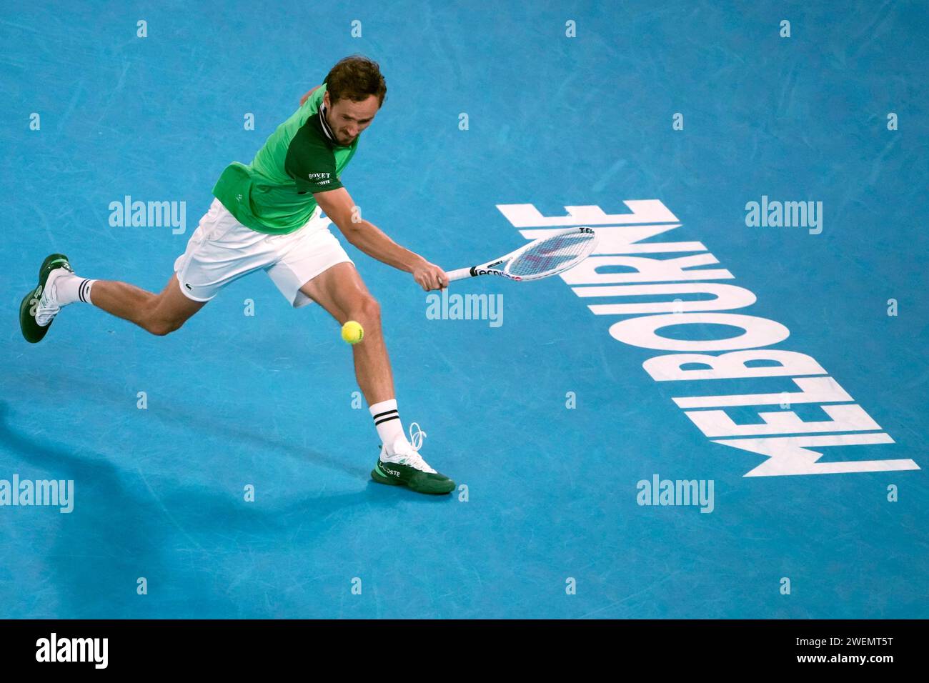 Daniil Medvedev of Russia plays a backhand return to Alexander Zverev ...