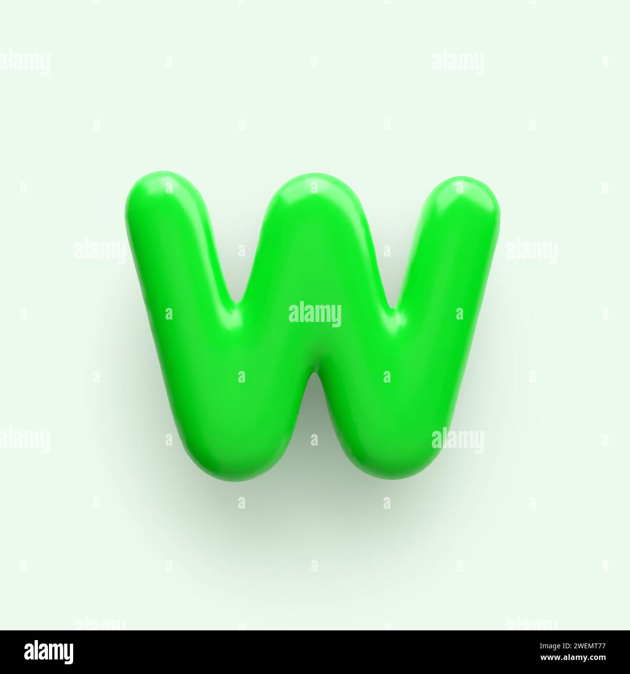 3D Green letter W with a glossy surface on a light background Stock ...
