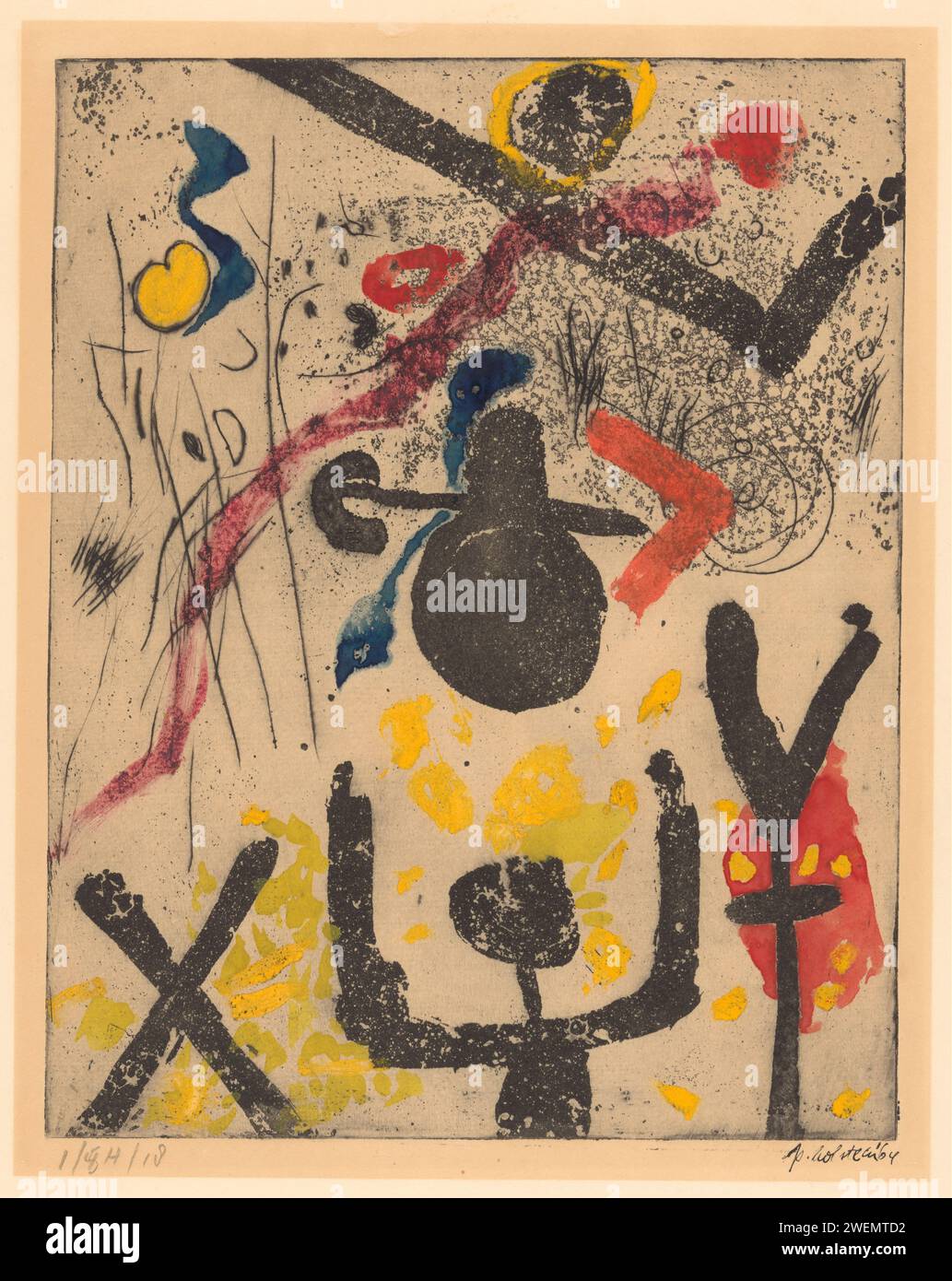 Figure with raised poor, Pieter Holstein, 1964 print Composition in ...