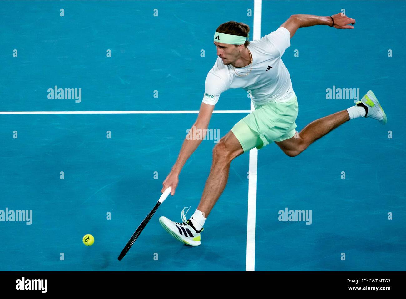 Alexander Zverev of Germany plays a backhand return to Daniil Medvedev ...
