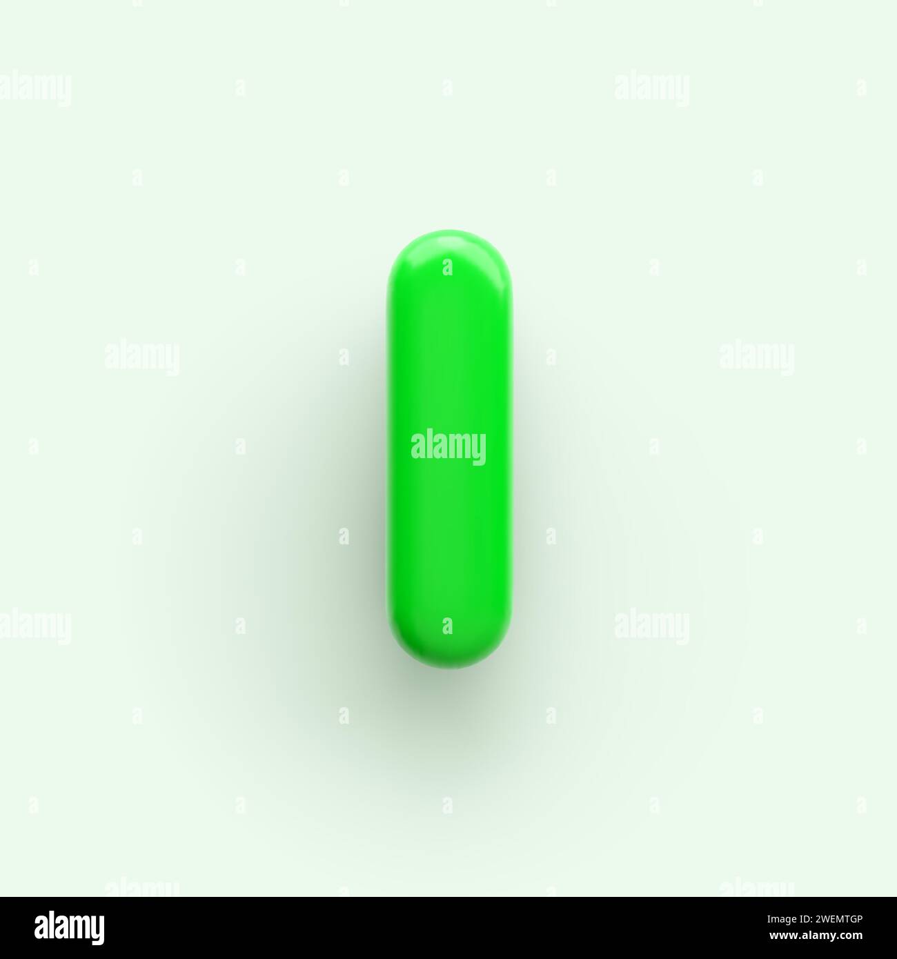 3D Green letter I with a glossy surface on a light background Stock ...