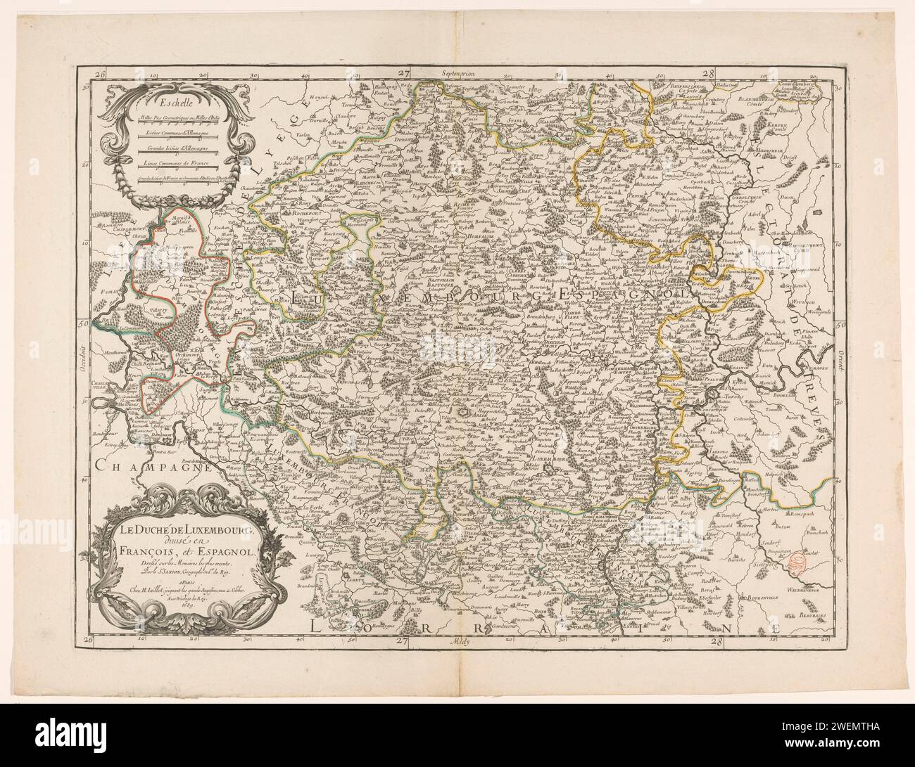 Map of the Duchy of Luxembourg, Anonymous, 1689 print Map of the Duchy of Luxembourg. Bottom ...