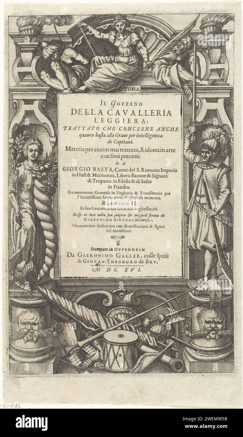 Seated Victoria with war and peace, 1616 print The crowned ...