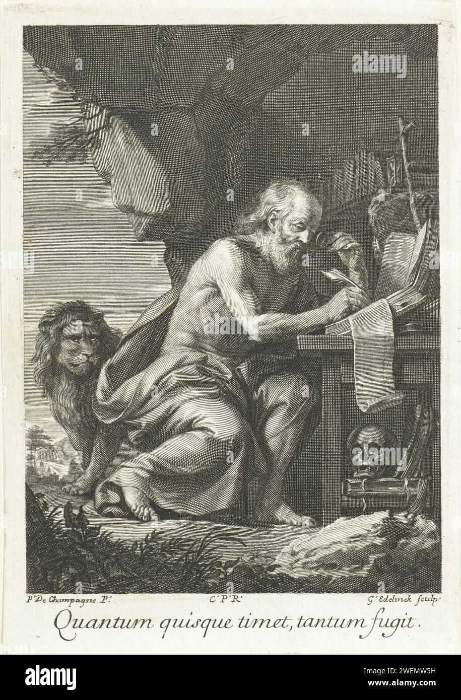 Heilige Hieronymus, Gerard Edelinck, after Philippe de Champaigne, 1666 ...