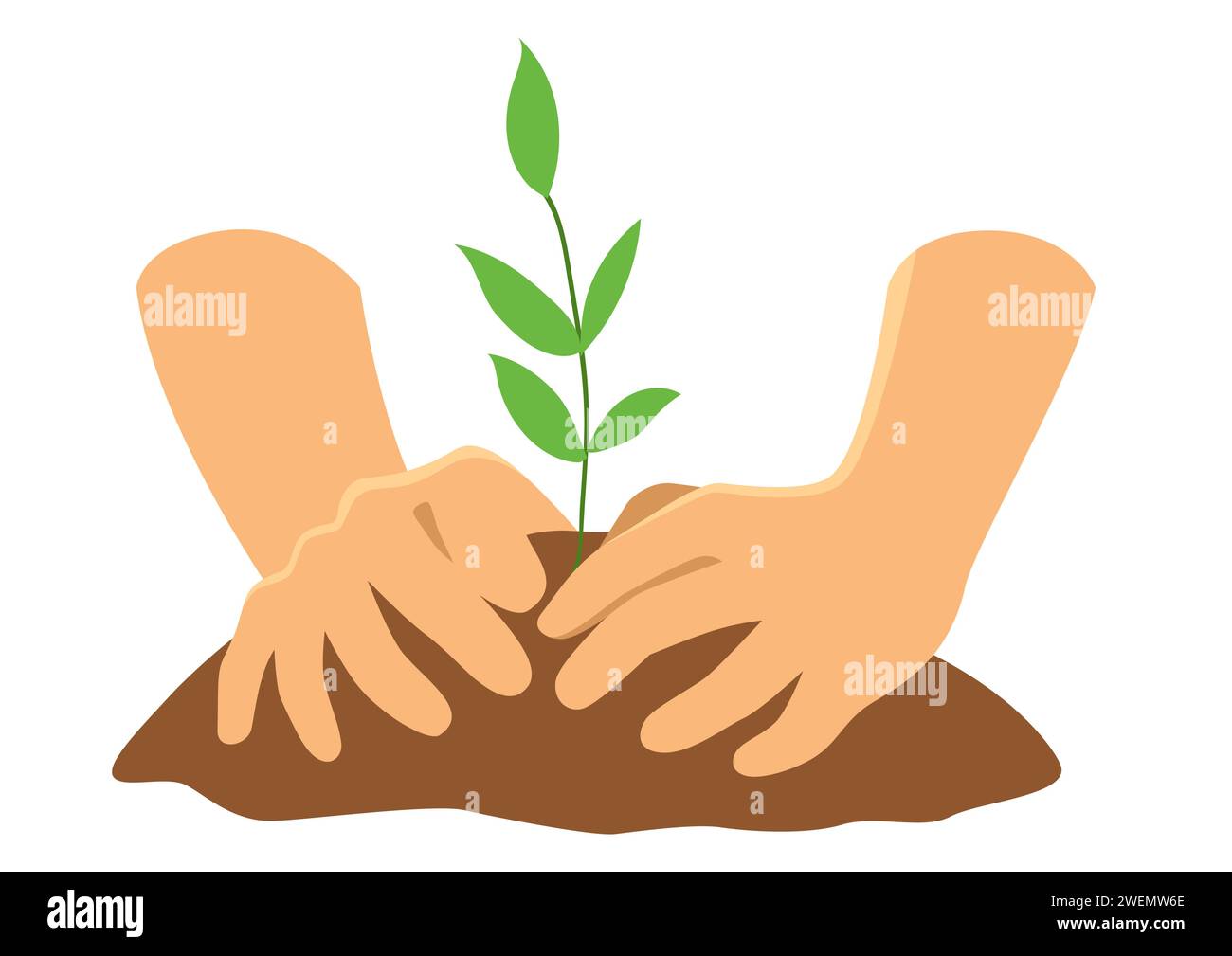 Simple flat vector illustration of hands planting a tree, reforestation ...