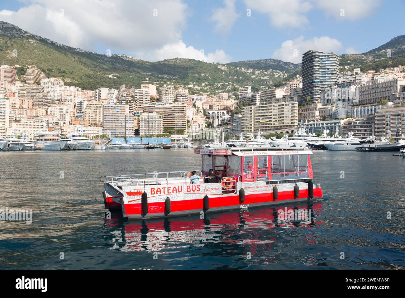 Monaco, view of Monaco, the harbour and the harbour crossing ferry ...
