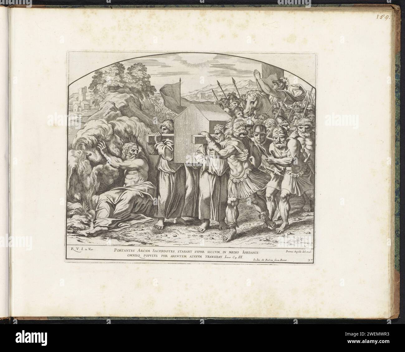 The Ark of the Covenant about the Jordaan worn, Pietro Aquila, After Rafaël, 1675 print A group ...