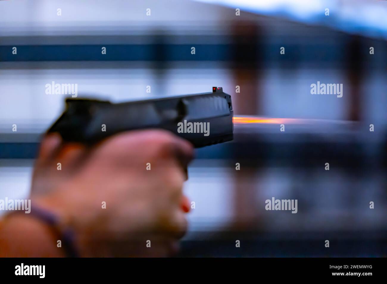 Modern Elegant Handgun in Motion with Fire on Creative Background in ...