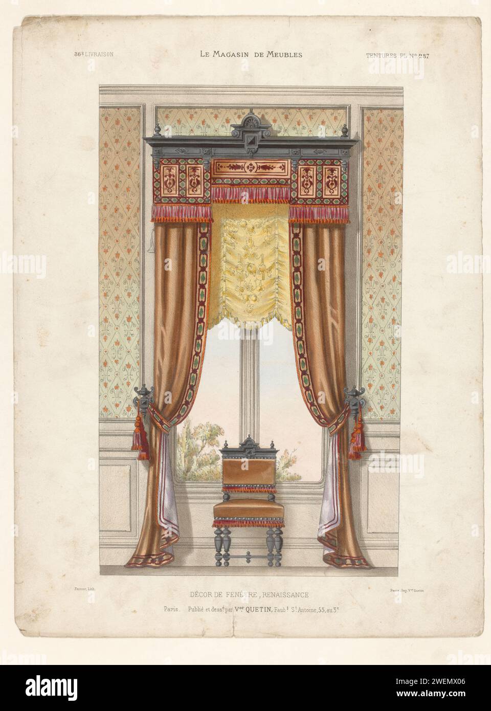 Window with curtains, Zamor, 1832 - 1877 print A Renaissance window ...