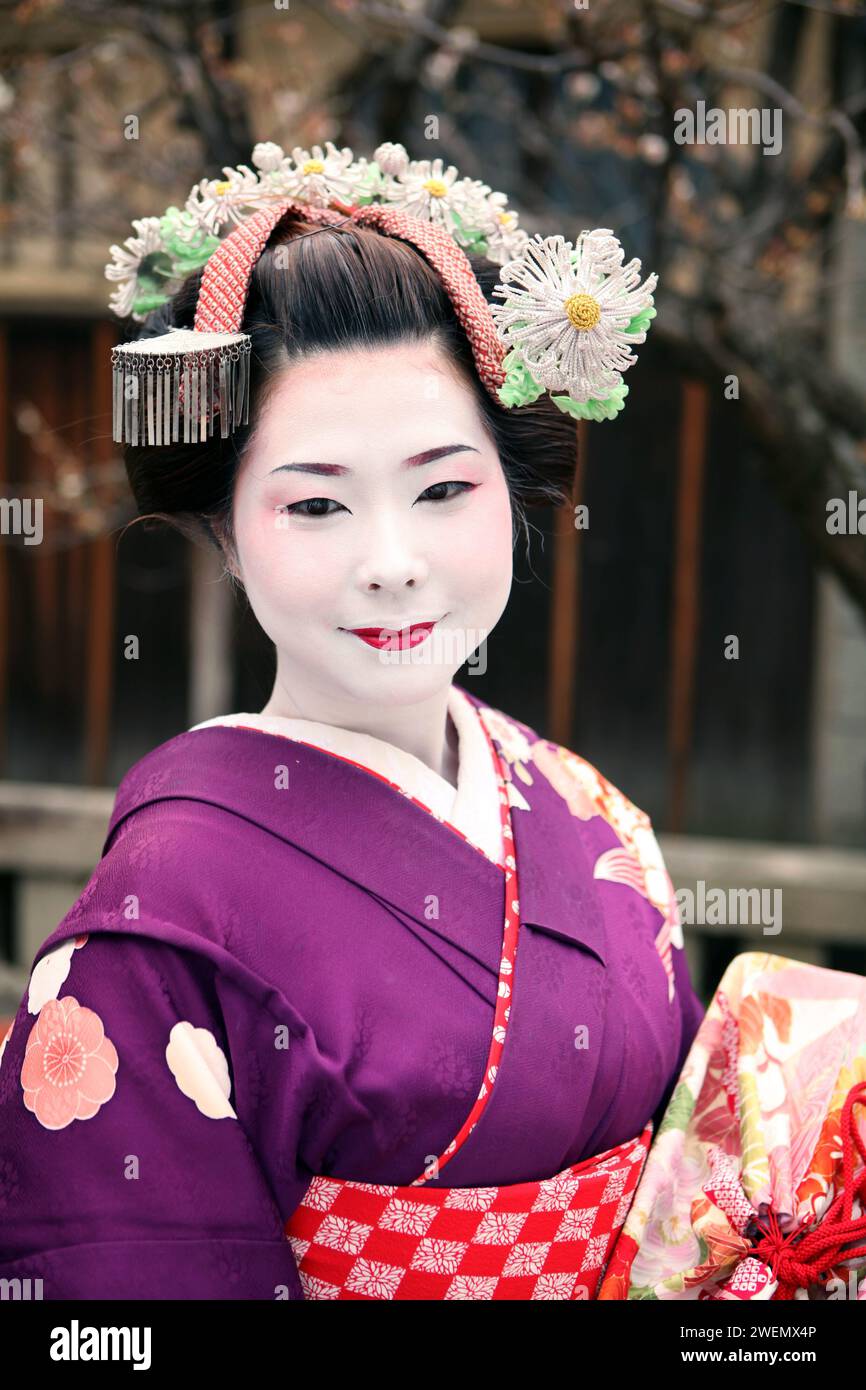 Beautiful Japanese Geisha Maiko In Kyoto Japan With Umbrella Stock