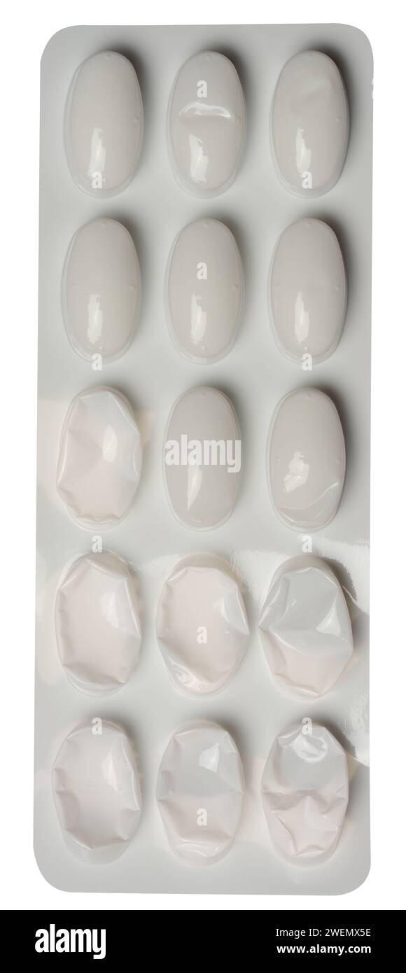 Oval tablets in white plastic packaging, top view Stock Photo - Alamy