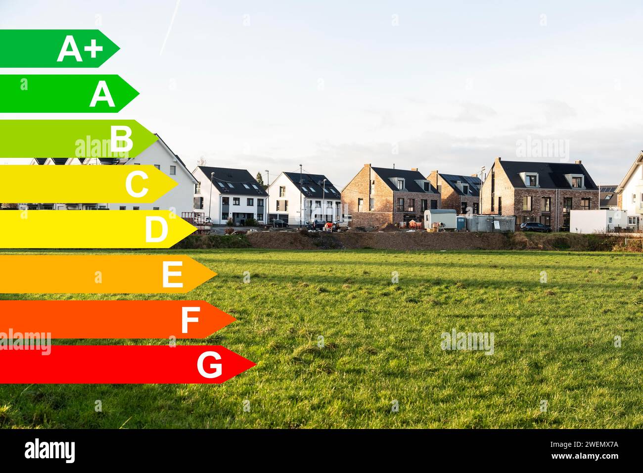 New development area, graphic with energy efficiency classes for ...