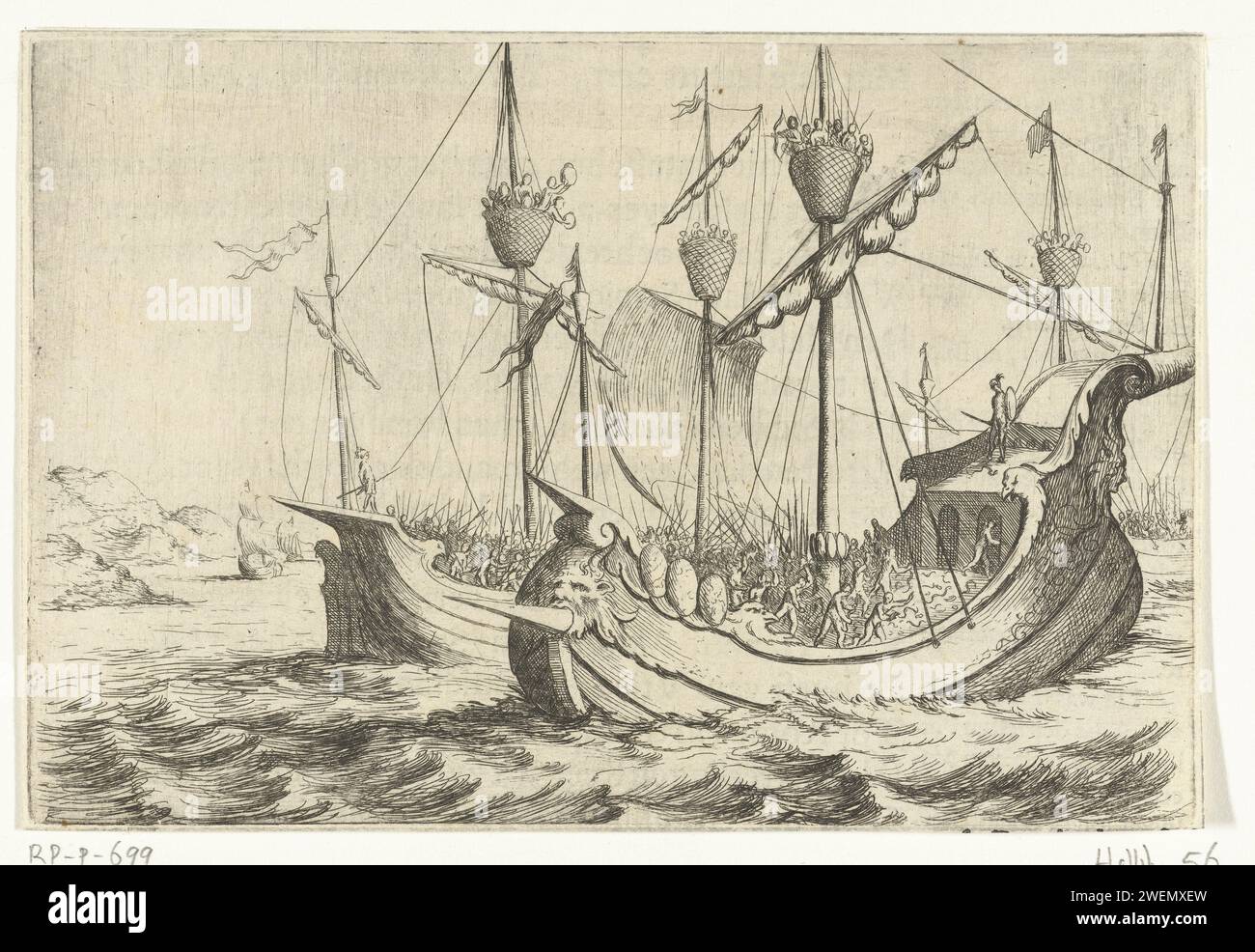 Battle between Roman ships, Willem Basse, 1632 - 1634 print Battle ...
