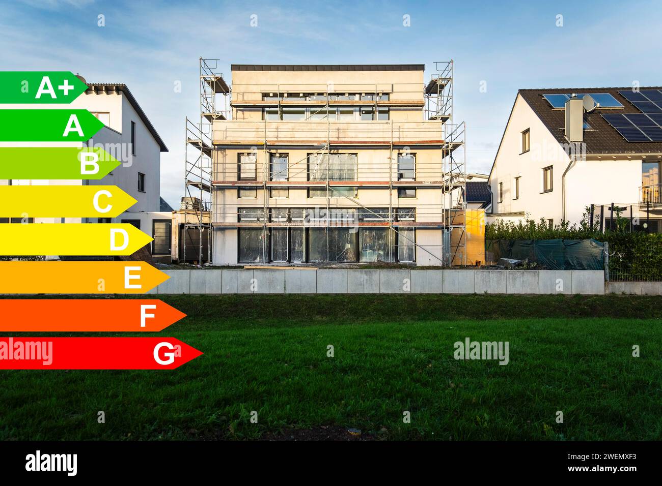 New construction of a single-family house, graphic with energy ...