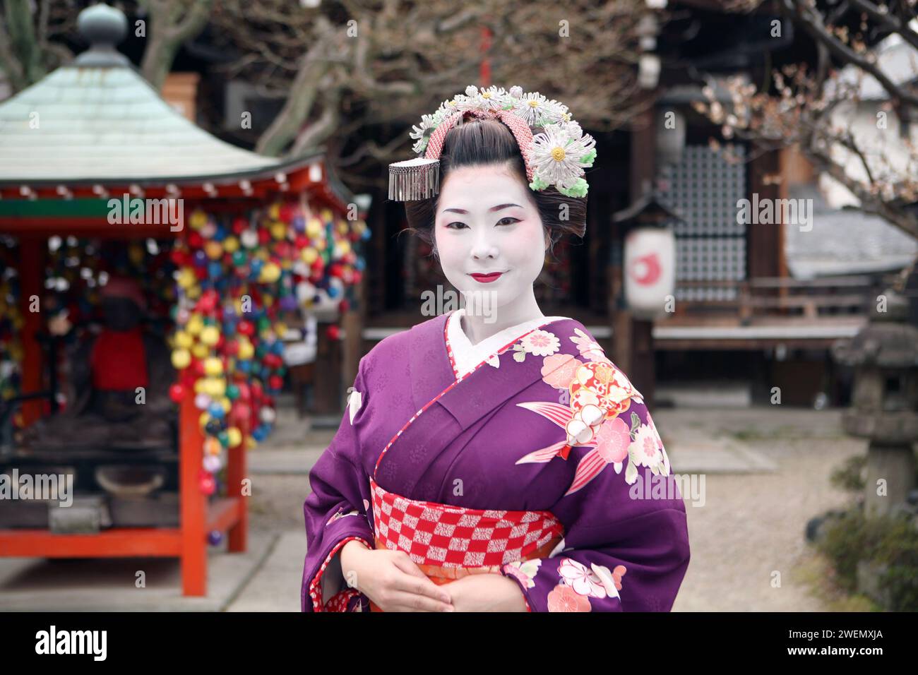 Beautiful Japanese Geisha Maiko in Kyoto, Japan with umbrella Stock ...