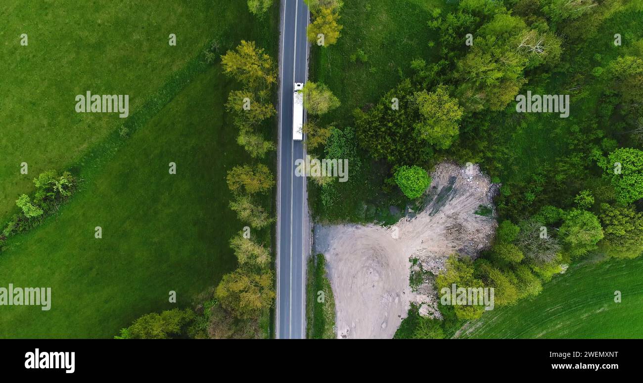 truck on a cinematic road aerial shot 4K Stock Photo - Alamy
