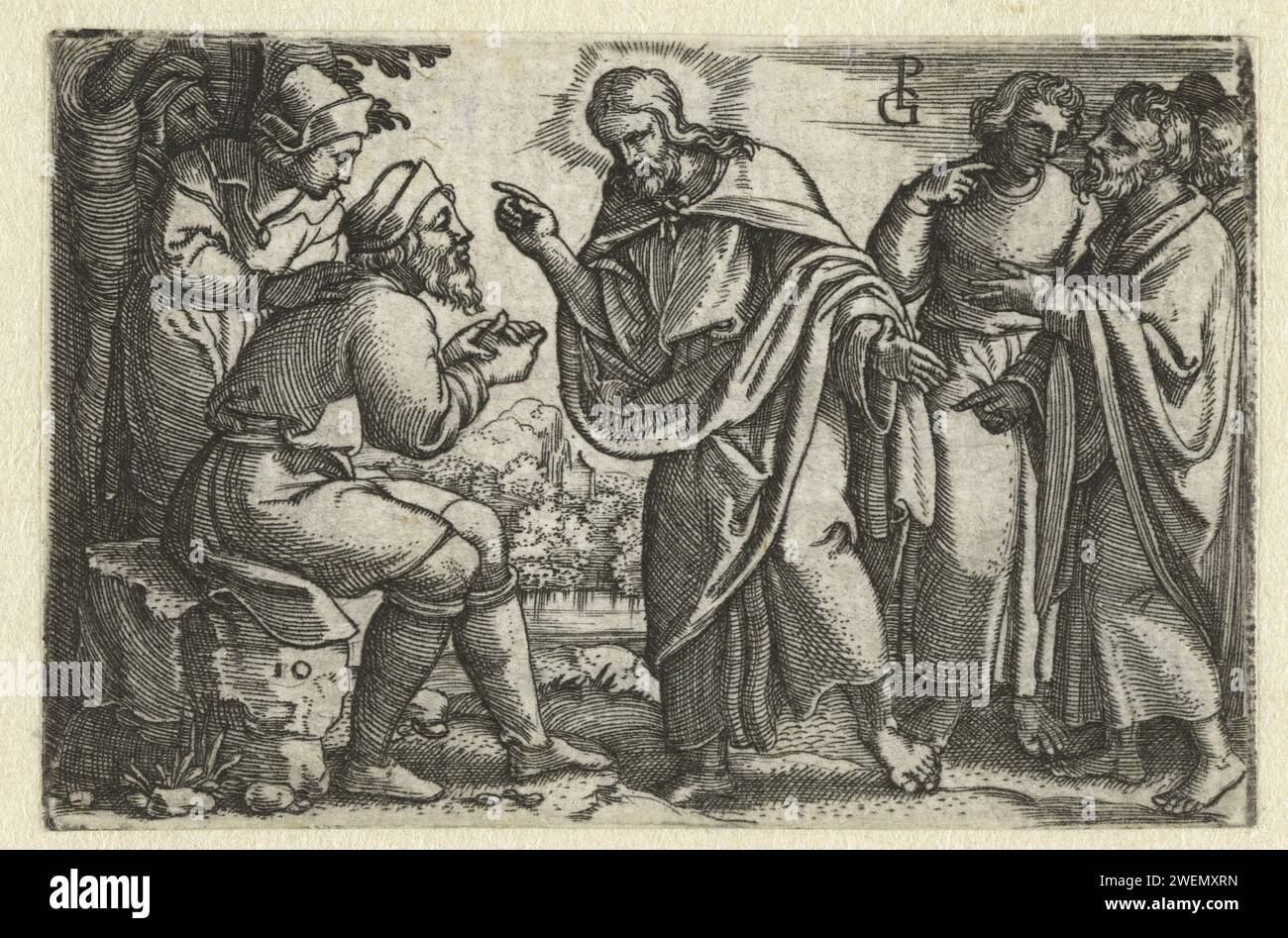 Christ heals a blind, Georg Pencz, 1534 - 1535 print paper engraving ...