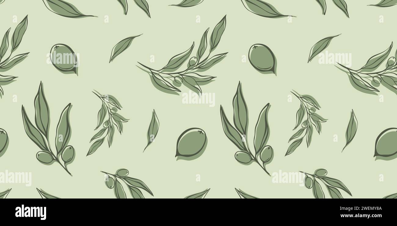 Seamless patterns with Olive Branch in Modern Minimal Liner Style ...