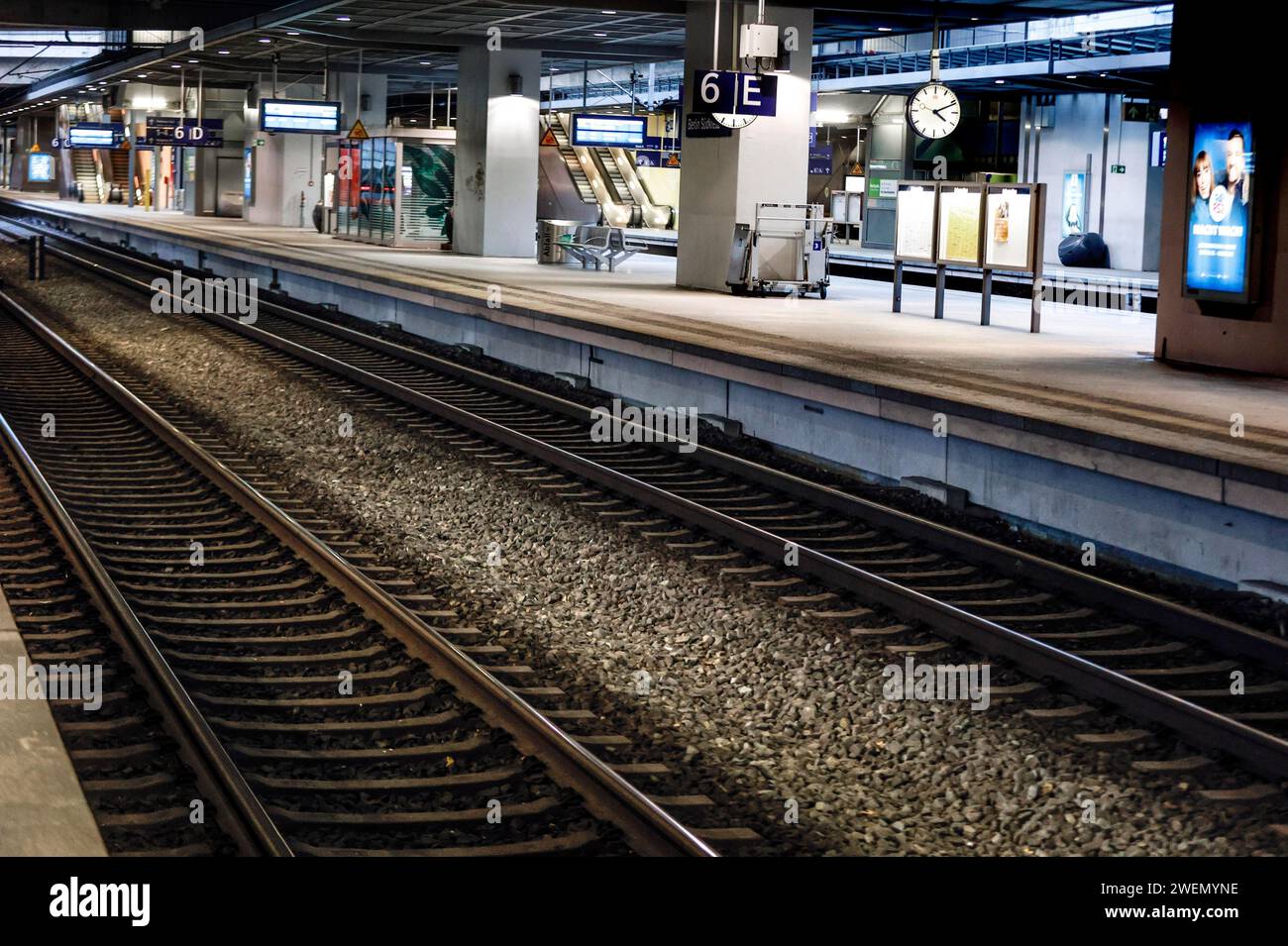 Empty platforms at Suedkreuz station. The fourth train drivers' strike ...