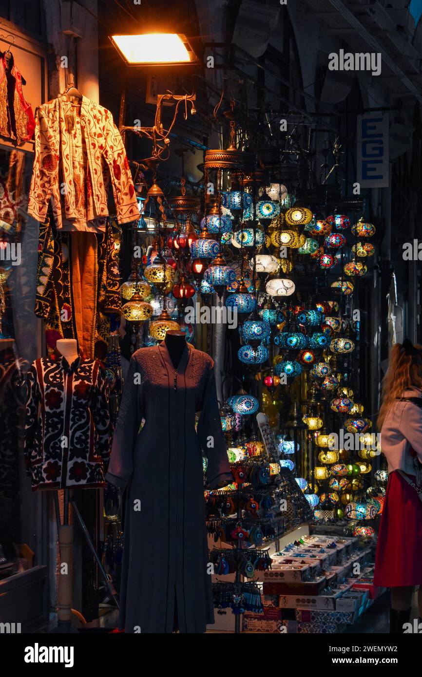 Mosaic lamps, Turkish clothing, Grand Bazaar, Istanbul, Turkey Stock ...