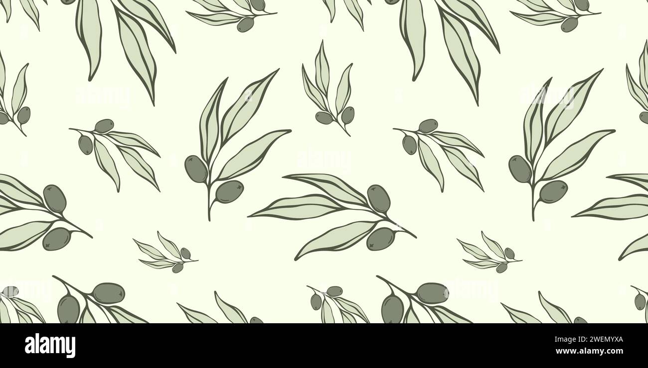 Seamless patterns with Olive Branch in Modern Minimal Liner Style ...