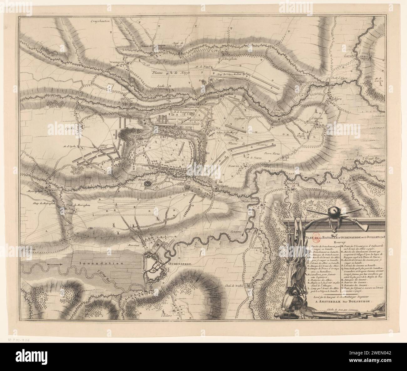 Map of the Battle of Oudenaarde, 1708, Anonymous, After Jacobus ...