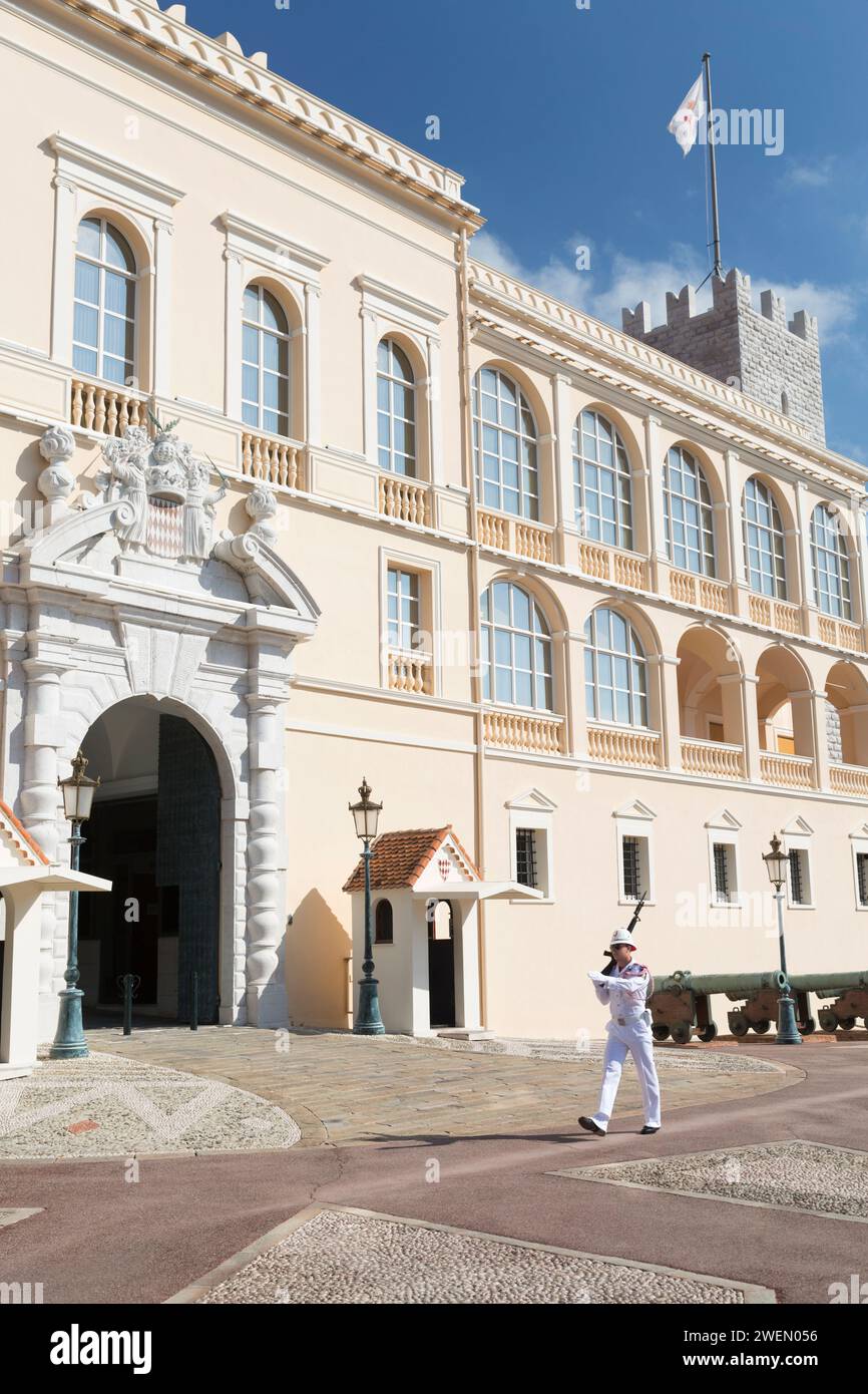Monaco, the Prince's Palace Guard on guard duty at the Palace Stock ...
