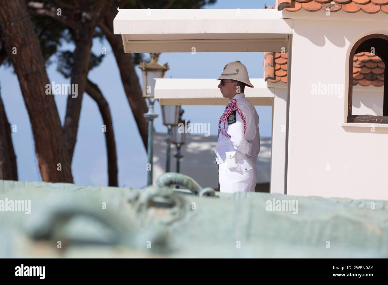 Monaco, the Prince's Palace Guard on guard duty at the Palace Stock ...