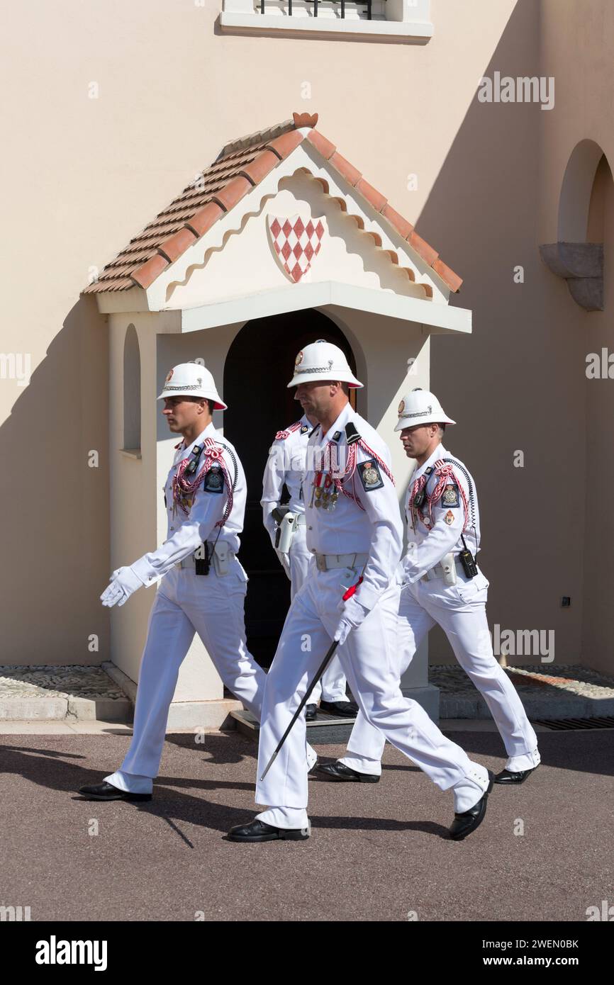 Monaco, the changing of the Prince's Palace Guard at the Palace every hour on the hour Stock ...