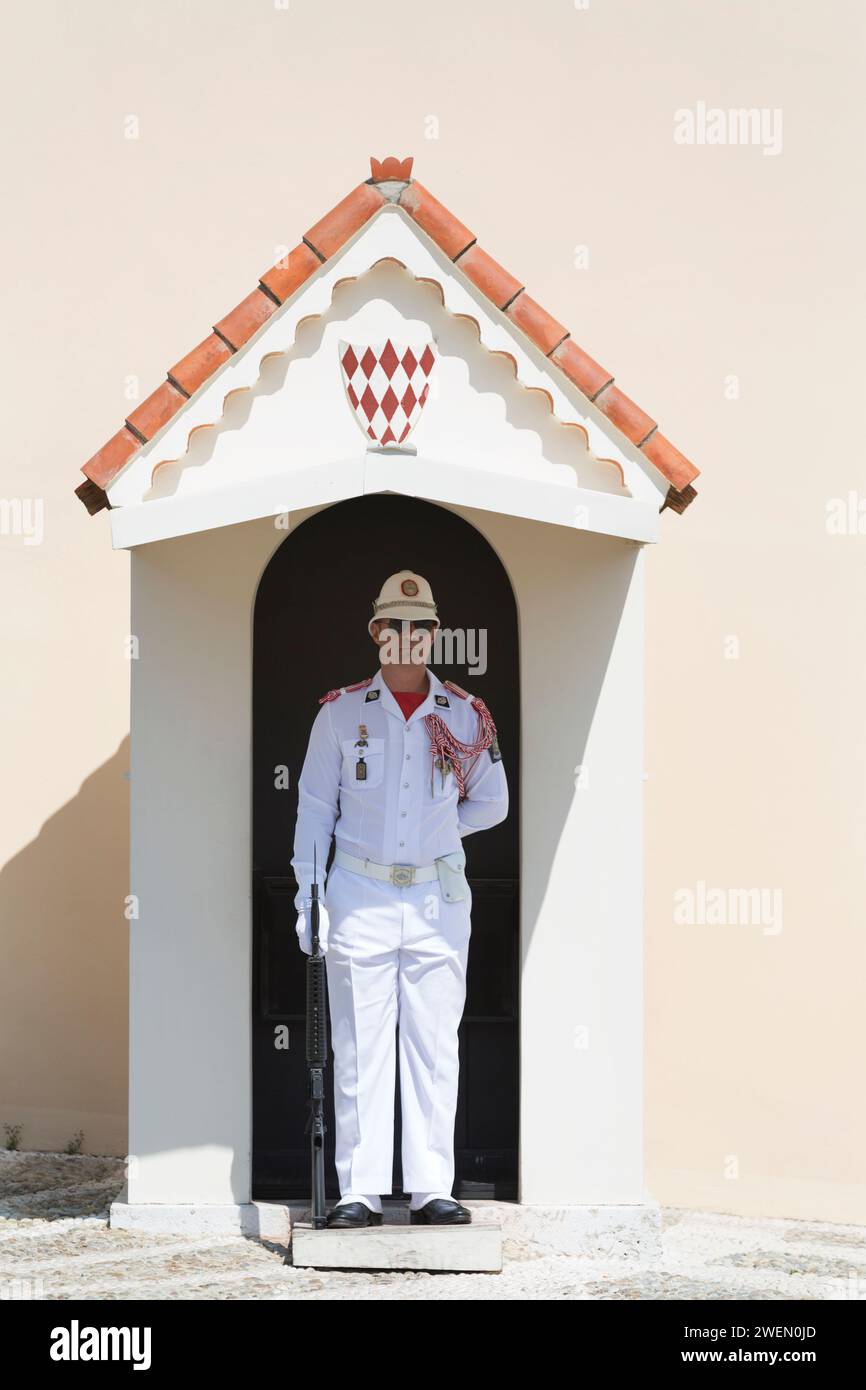 Monaco, the Prince's Palace Guard on guard duty at the Palace Stock ...