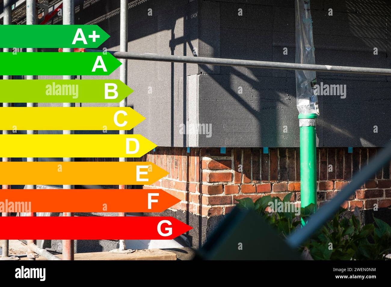 Insulation of a brick house facade with Polystorol insulation boards ...