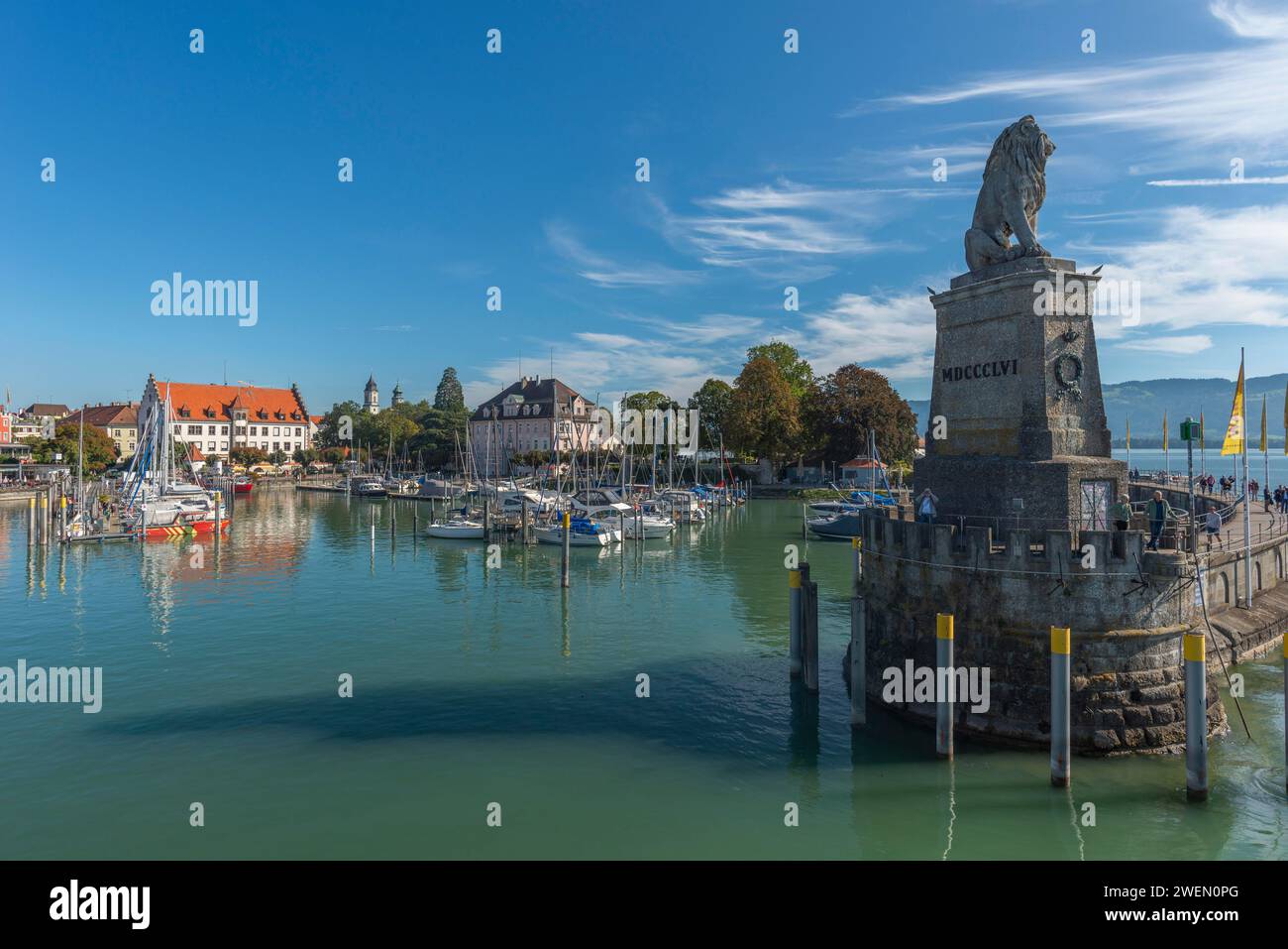 Lindau on Lake Constance, cityscape, entrance to the seaport, marina ...