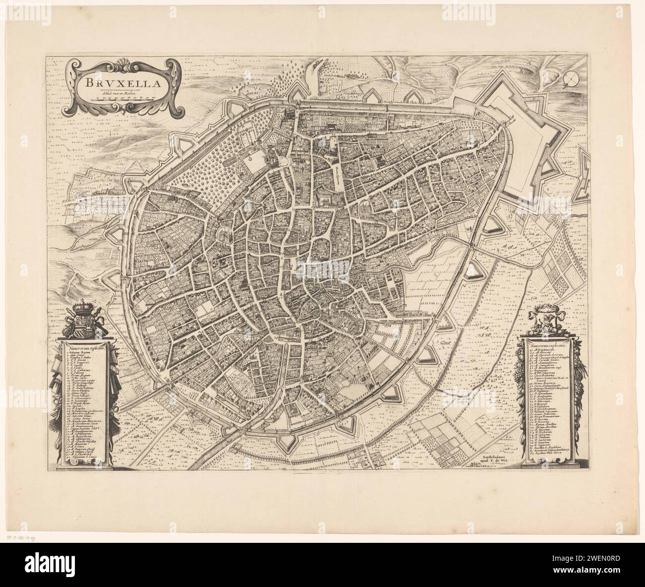 Map of Brussels, Anonymous, c. 1700 - 1728 print Map of Brussels with ...