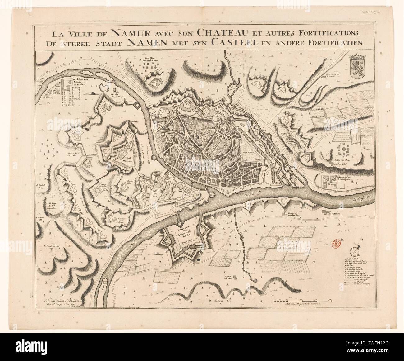 Vesting map of Namur, Joachim Ottens, c. 1700 - 1728 print Fortress map ...