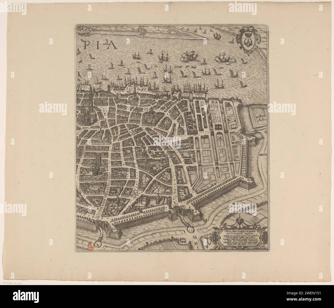 Map of Antwerp (right part), Symon Novelanus, Joris Hoefnagel, c. 1700 ...