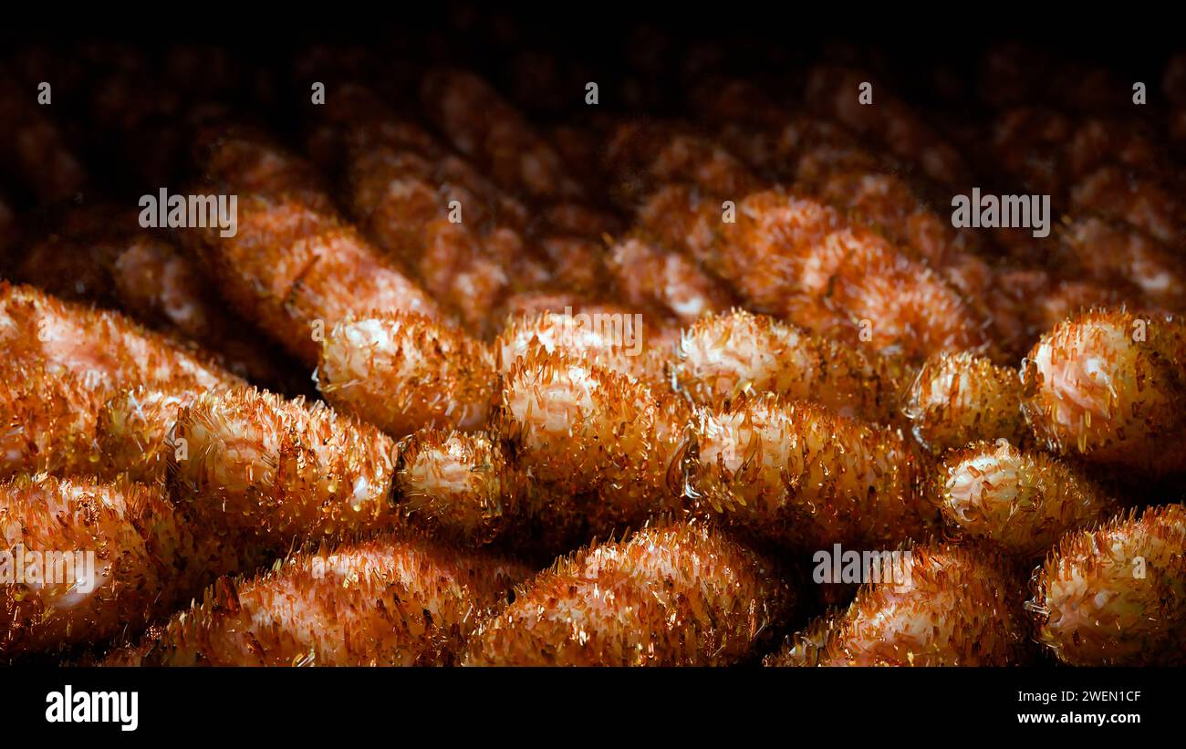 intestinal villi, Red microvilli in a intestinal tract. close-up ...