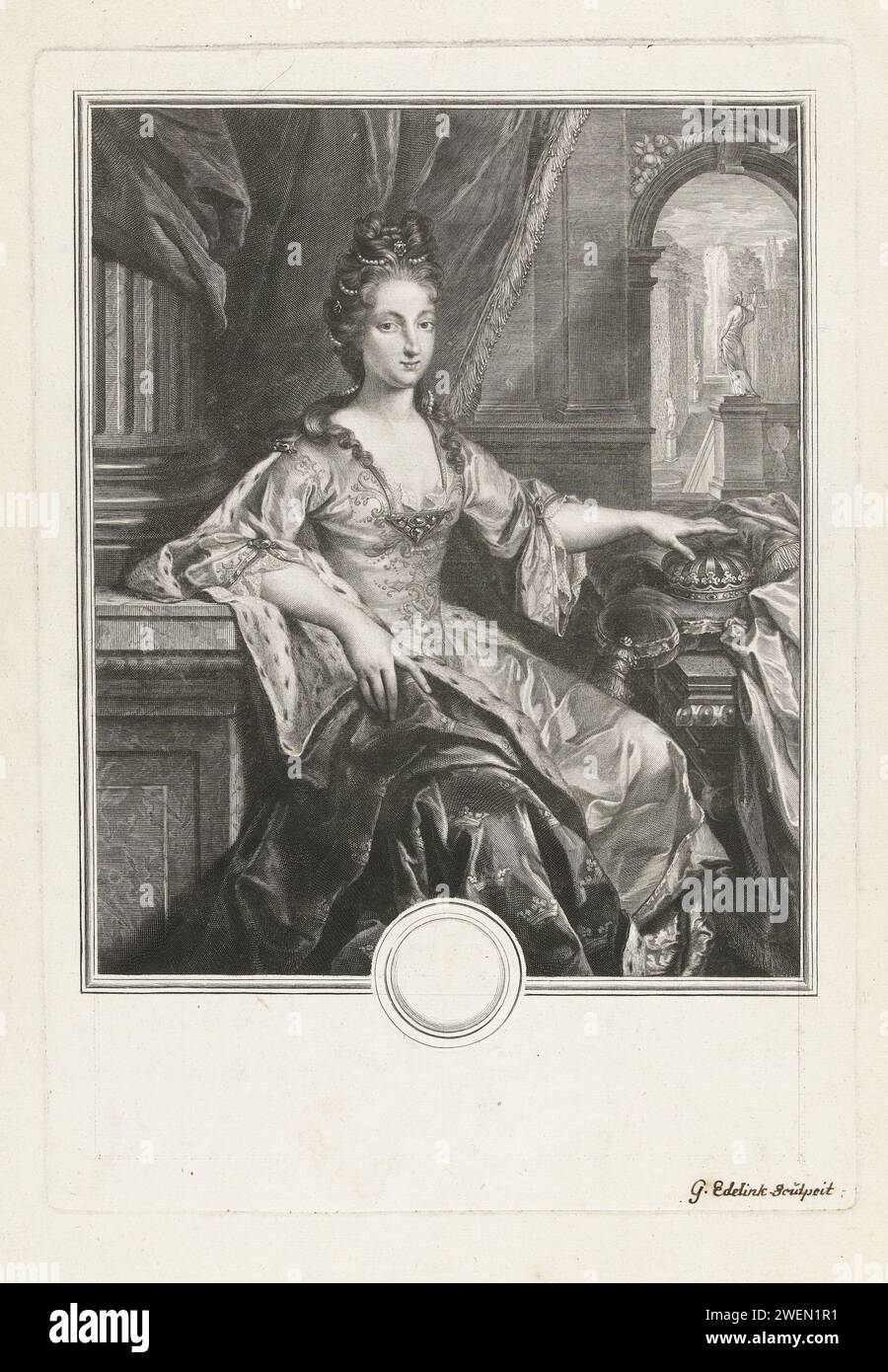 Portrait of Ulrika Eleonora van Denmark, Gerard Edelinck, after David ...