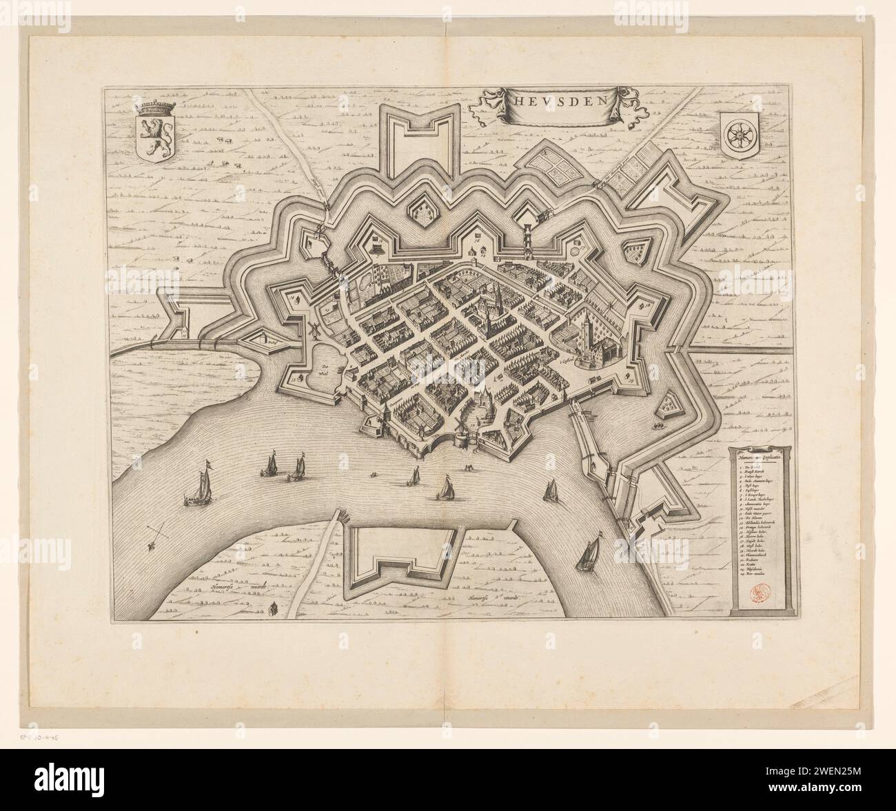 Map of Heusden, Anonymous, 1652 print Map in a nutshell perspective. At the top left of the ...