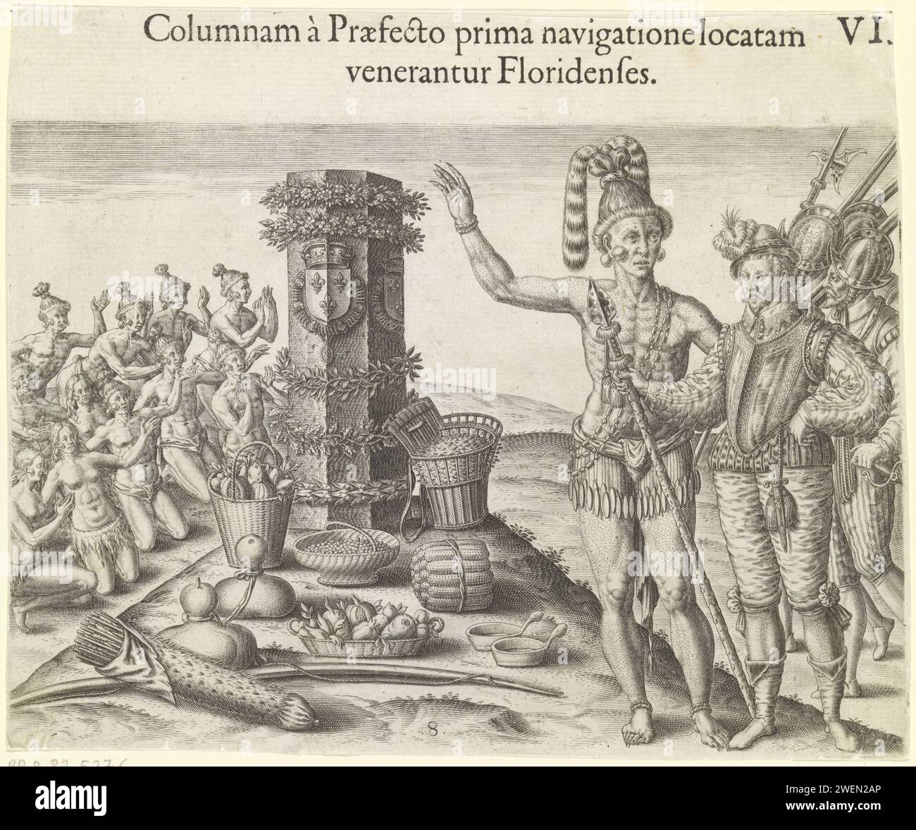 Timucua from Florida worship the column in honor of the French king ...