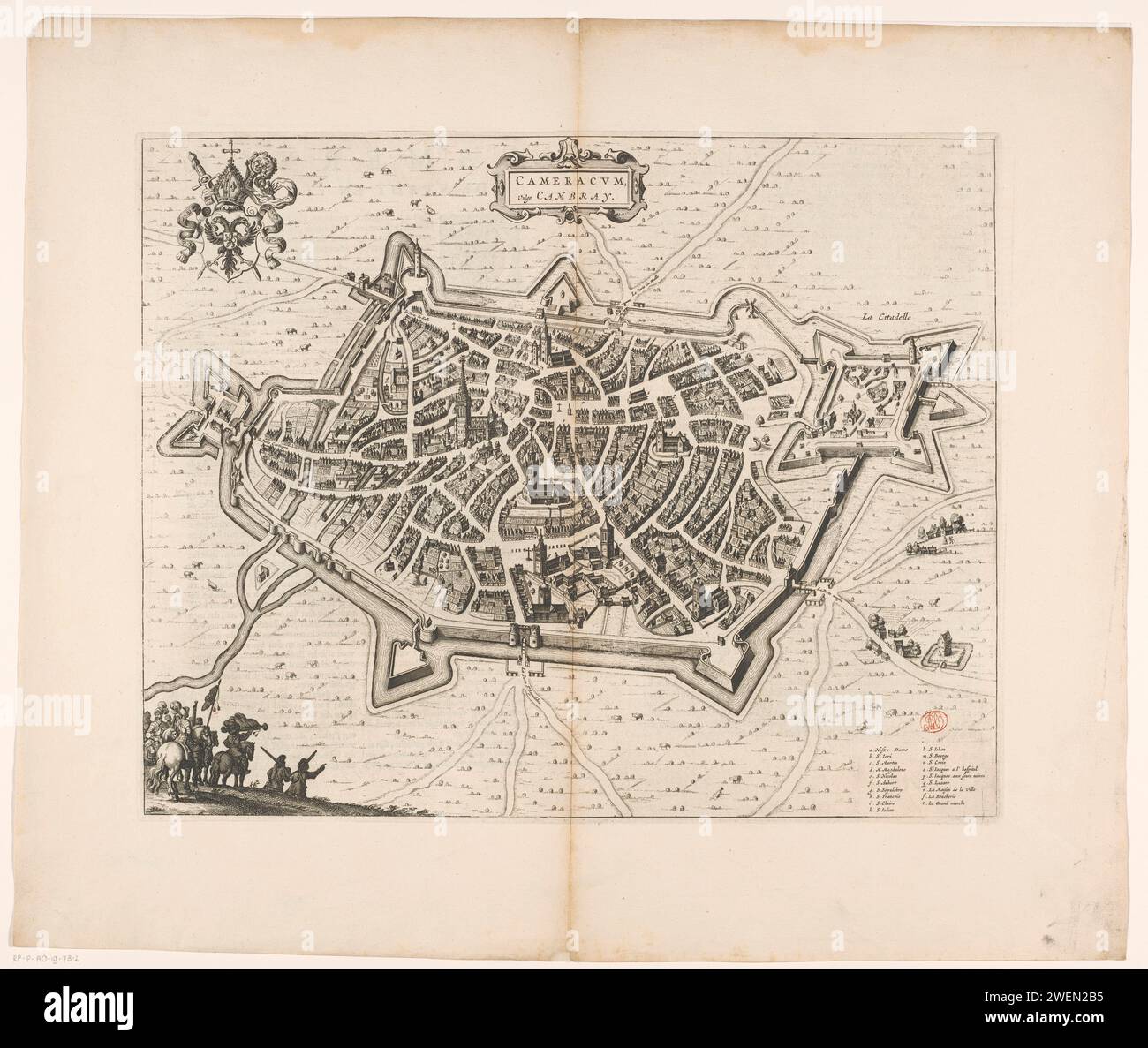 Map of Kamerijk, Anonymous, 1652 print Map of Kamerijk with buildings in a nutshell perspective ...