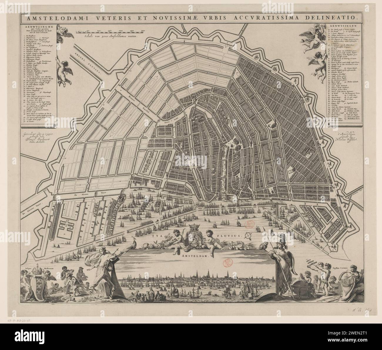 Map of Amsterdam with cityscape and design for the fourth explanation, Pieter Hendricksz. Schut ...