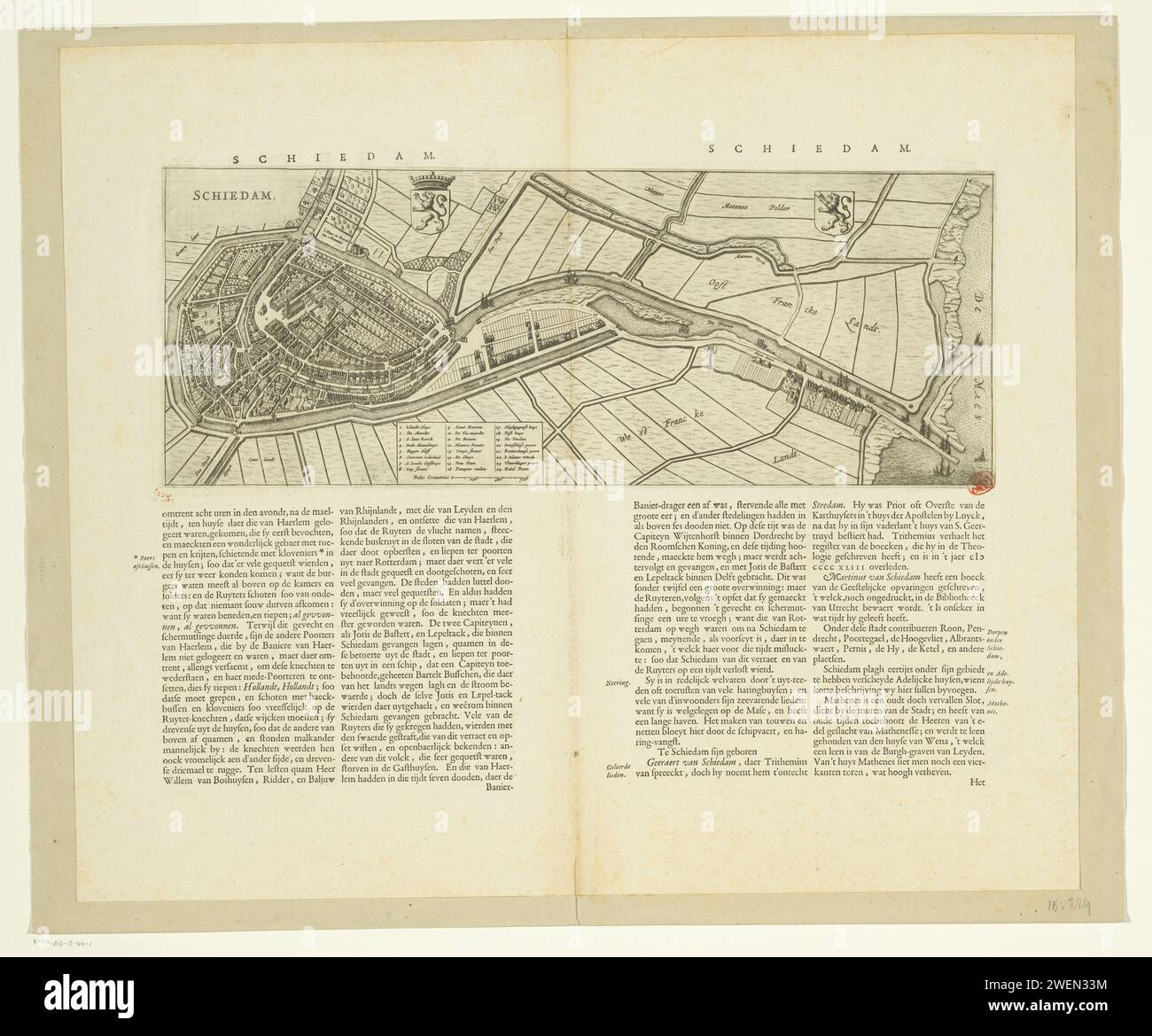 Map and description of Schiedam, Anonymous, 1652 print Map in a ...
