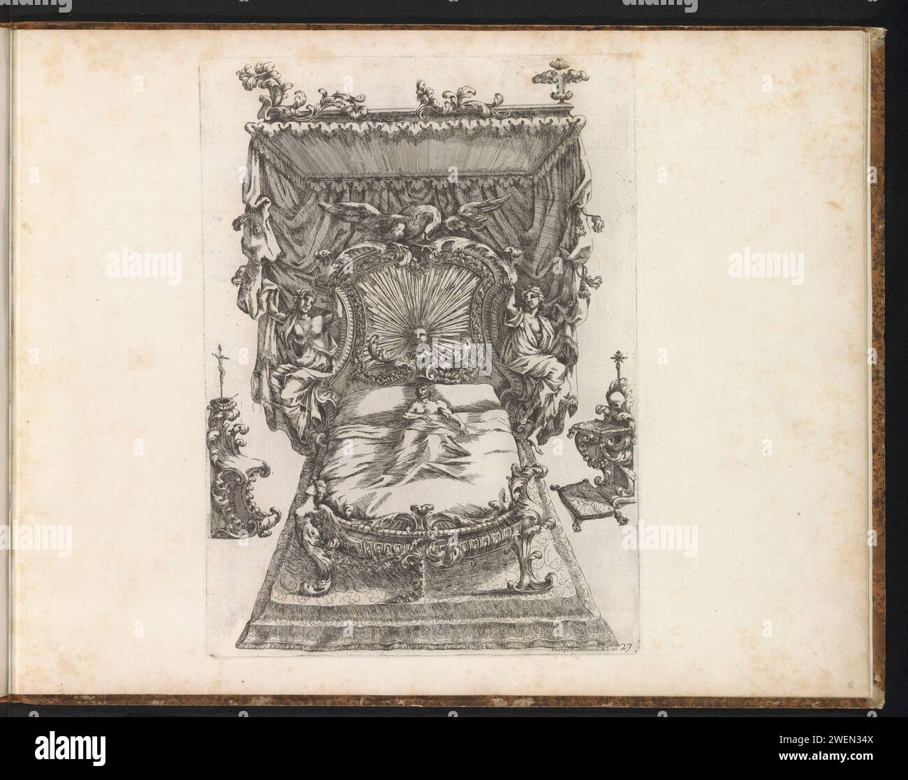 Design for a four -poster bed, 1698 print Design for an extravagant ...
