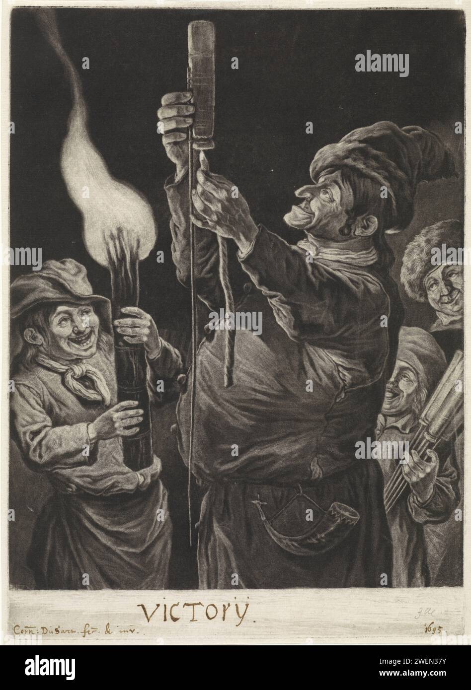 The man with a rocket, with spectators, 1695, Jacob Gole, after ...