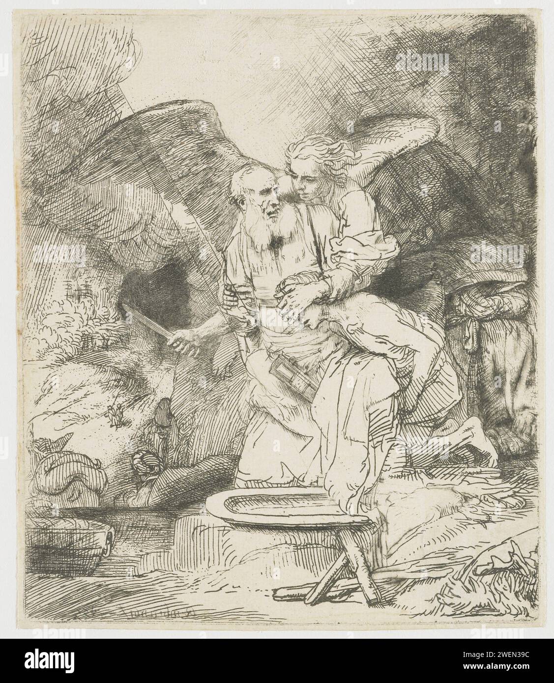 Abraham's Sacrifice, Rembrandt van Rijn, 1655 print paper counterproof ...