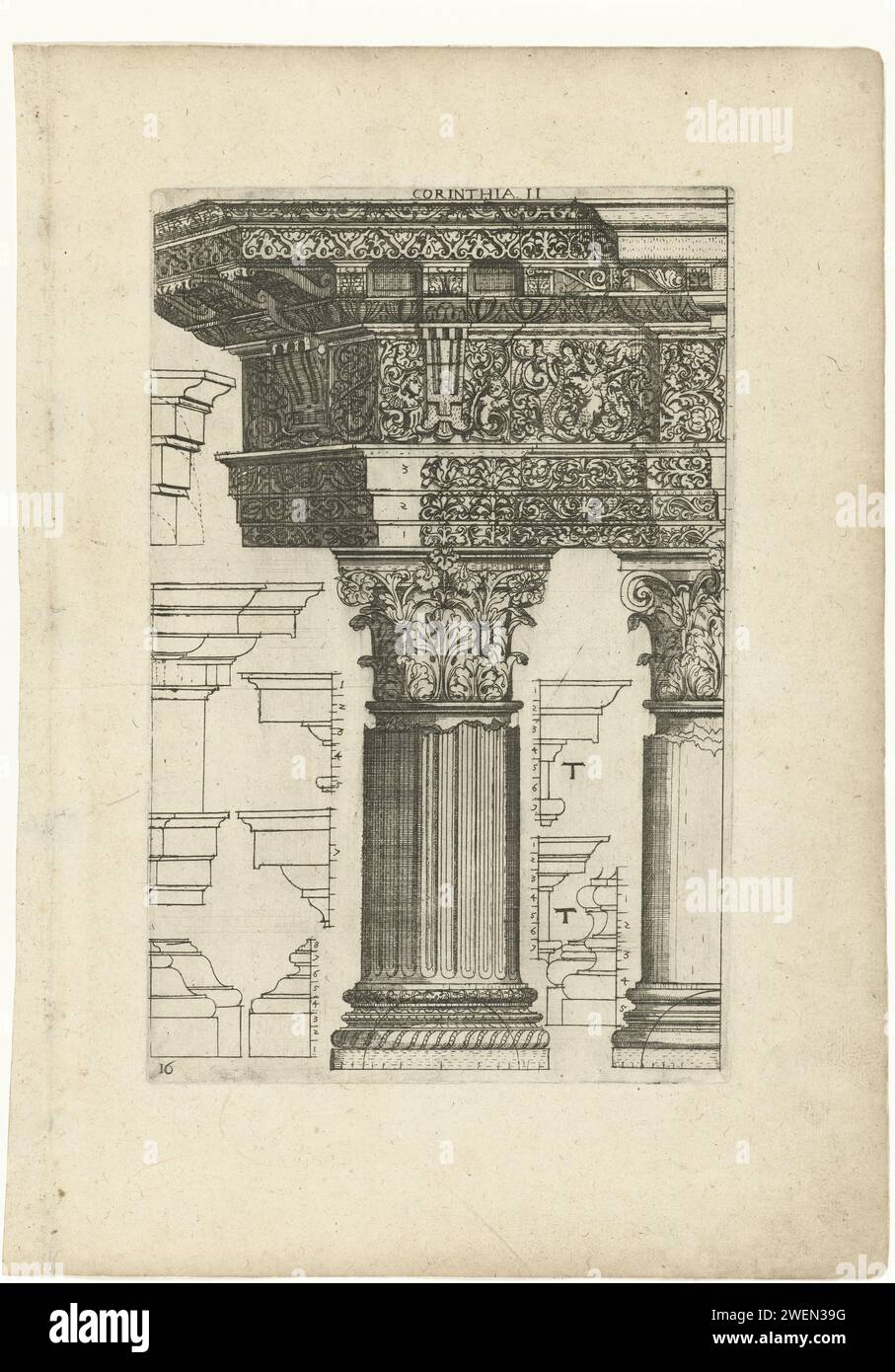 Corinthian main frame, two capitals, column shafts and pedestals, 1610 ...