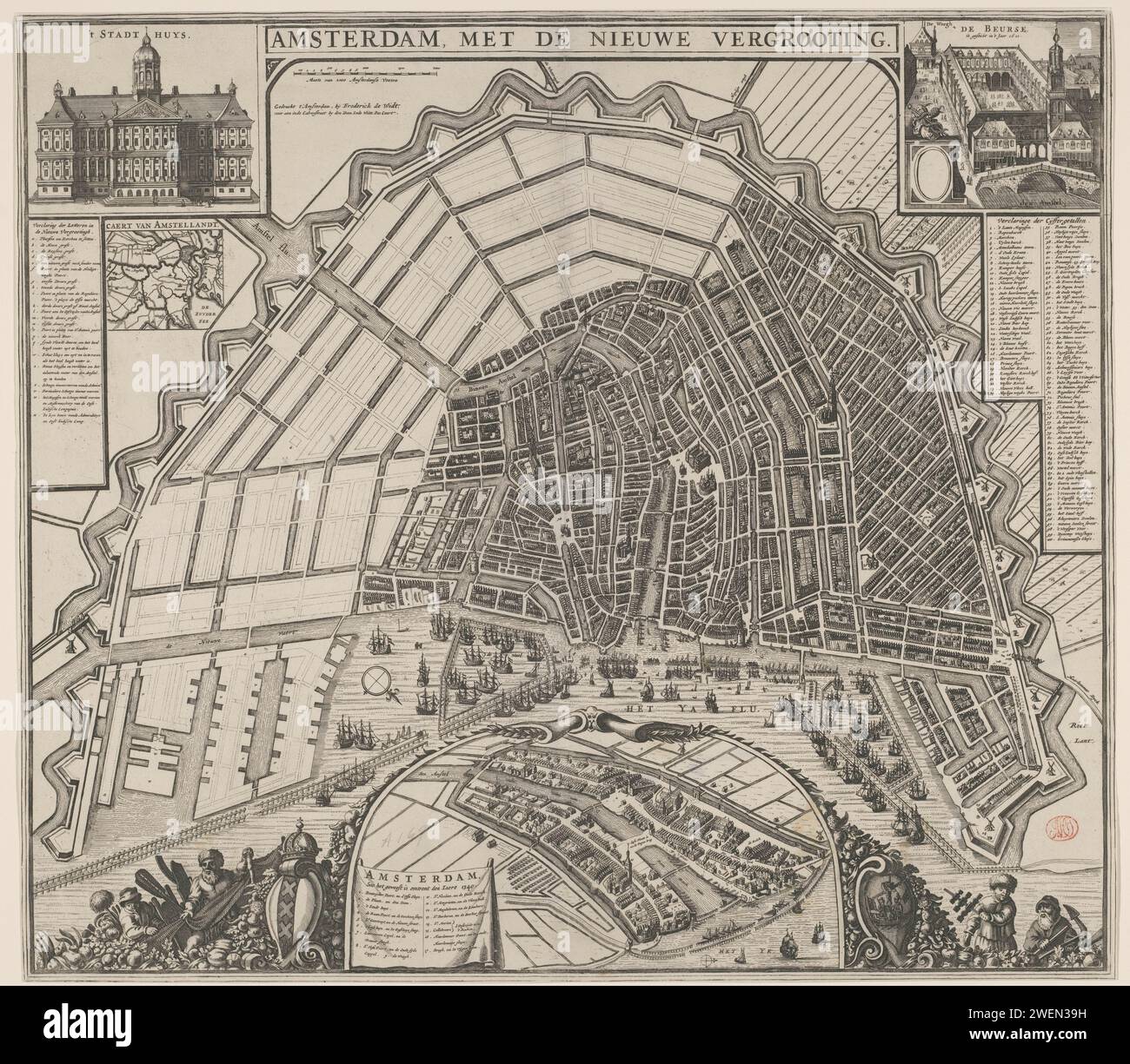 Map of Amsterdam with design for the fourth explanation, Anonymous, After Daniel Stalpaert, 1662 ...