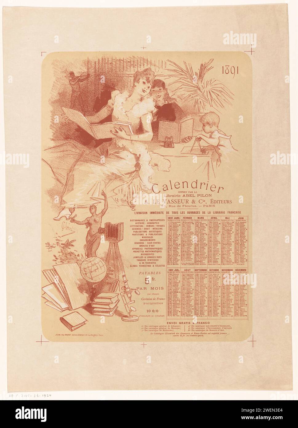 Calendar of Bookstore Abel Pilon and publishing house A. Le Vasseur ...