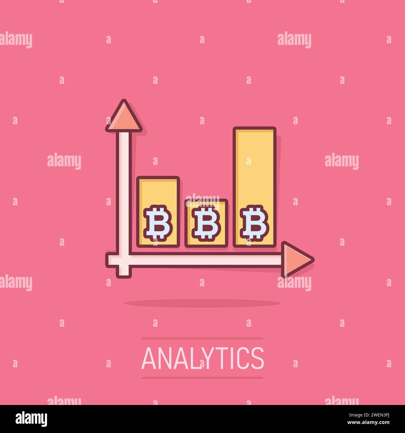 Bitcoin growth icon in comic style. Blockchain cartoon vector ...