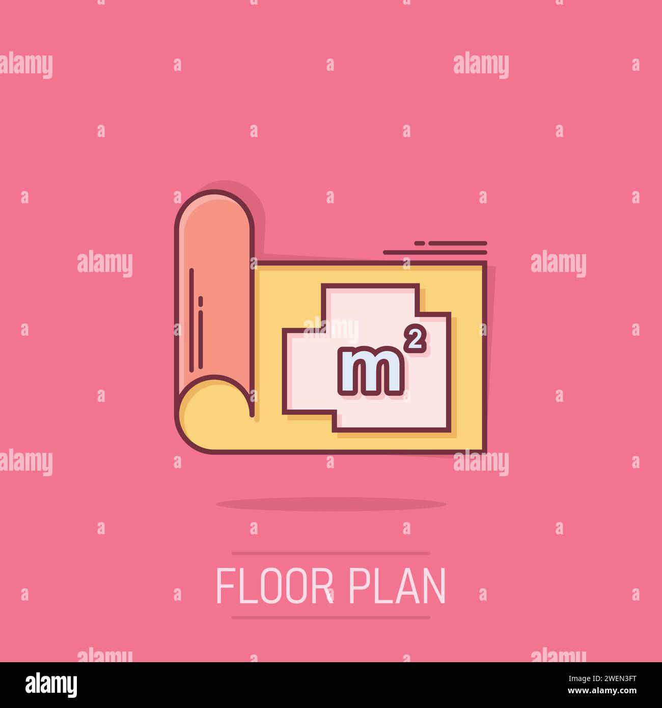 Room plan icon in comic style. Blueprint cartoon vector illustration on ...